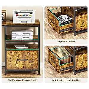 VEELOK L Shaped Desk - 87" L Shaped Gaming Desk with Power Outlet & Monitor Shelf, Home Office Corner Computer Desk with Printer Shelf & File Drawer, Rustic Brown