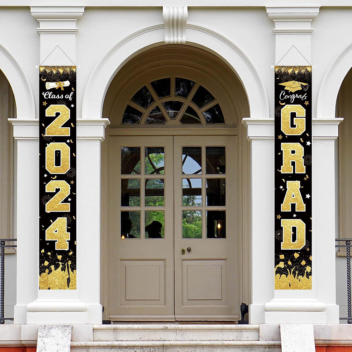 2024 Graduation Party Decorations - Green Gold Class of 2024 Congrats Grad Porch Sign Banner Hanging Flag Graduation Party Supplies for School College Classroom Decor