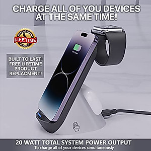TopTier 3 in 1 Wireless Charging Station Dock, 20W Total System Power, iPhone Apple Watch Airpods and Samgsung Phones
