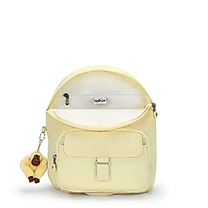 Kipling Women's Queenie, Adjustable Backpack Straps, Monkey Keychain, Key Clasp, Top Carry Handle, Lemon Glaze, 10''L x 13.25''H x 6.25''D
