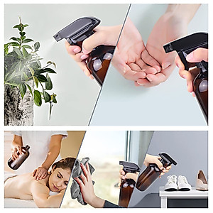 Wedama Amber Glass Spray Bottles, 2 Pack 16 oz Glass Spray Bottles for Cleaning Solutions and Essential Oils, Refillable Empty Spray Bottle with Adjustable Nozzles for Alcohol, Plant and Hair Care