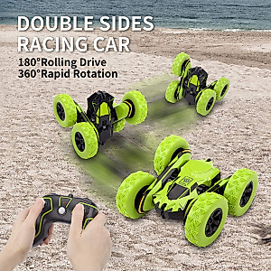 Sugoiti Remote Control Car, Red RC Stunt Car for Kids 4WD Off Road Rechargeable 2.4GHz Double Sided Rotating 360° Flips Vehicles Gift for Boys & Girls Christmas New Year