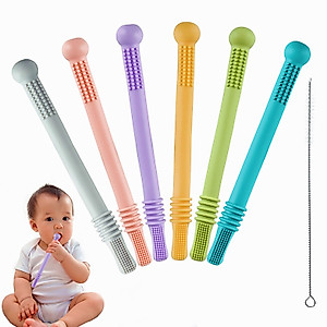 Chuya 6 Pack Hollow Teether Tube, Silicone Tubes Baby Teether Toys, Chew Straws Toy for 3-12 Months Babies Molars, Teething Relief Baby Teethers,BPA Free/Freezable,Dishwasher Safe,Easy to Clean