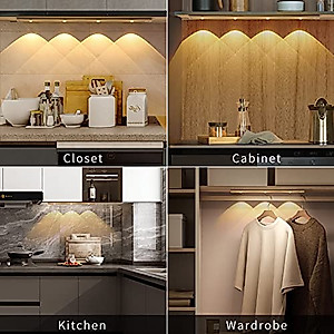 Under Cabinet Lights LED Motion Sensor Indoor, USB Rechargeable ,3 Light Modes Stepless Dimming Hill Light, 6500K Night Light for Closet Cabinet Kitchen Wardrobe (15.74in/40cm)