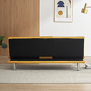 ME2 67" Sleeper Sofa Faux Leather Futon Sofa Bed w/Removable Armrests & Cupholders, Convertible Upholstered Folding Loveseat Folding Daybed Guest Sofa Bed for Living Room,Apartment,Dorm,Yellow