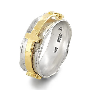 925 Sterling Silver Cross Spinner Ring by Paz Creations, Meditation Ring, Bohemian Jewelry For Women, Yellow Gold 7