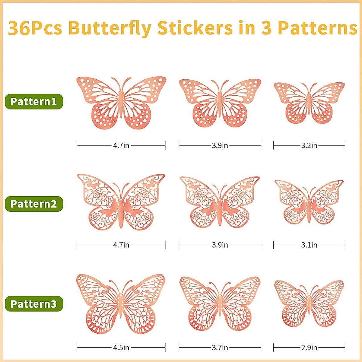36Pcs Butterfly Wall Decals,3D Butterflies Decor DIY Butterfly Decorations Room Wall Decoration for Bedroom Home Room Decor(Pink Gold)