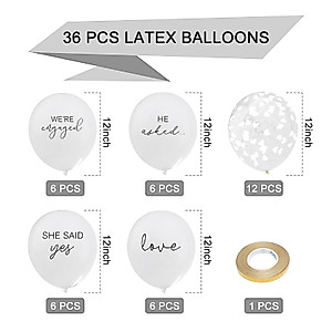 36Pcs Engagement Party Balloons HE ASKED,SHE SAID Yes WE'RE ENGAGED Balloons Love Shape Paper Scraps Balloons for Engagement Hen Bachelorette Wedding Party Decoration