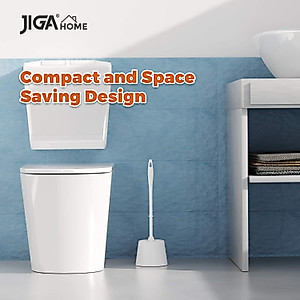 JIGA 3 Pack Toilet Brush and Holder Set, Toilet Bowl Brush with Caddy Bathroom Stiff Bristles Toilet Scrub Brush, White