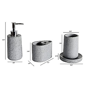 Artchirly 4 Piece Bath Accessory Set for Vanity Countertops,Grey Stone Color/Cement Grey Color Concrete,Made of Cement Luxury Ensemble Dish,Lotion Dispenser,Soap Dish,Tooth Mug,and Toothbrush Holder