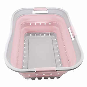 SAMMART 42L (11 gallon) Collapsible Plastic Laundry Basket - Foldable Pop Up Storage Container/Organizer - Portable Washing Tub - Space Saving Hamper/Basket (Grey/Pale Pink)