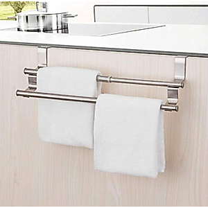 Hztyyier Towel Bar Stainless Steel Double Layers Telescopic Towel Holder Rack for Hanging on Cabinet and Drawers, Thickness Less Than 0.79 Inch