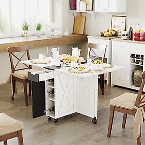 3imothrix Folding Dining Table, Dinner Table with Drawer and Storage and Shelves, Space Saving Dining Table with 6 Wheels, Kitchen Table for Small Spaces (Black)