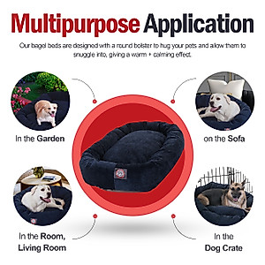 Majestic Pet 40 Inch Micro Velvet Calming Dog Bed Washable – Cozy Soft Round Dog Bed with Spine for Head Support - Fluffy Donut Dog Bed 40x29x9 (inch) – Round Pet Bed Large – Navy