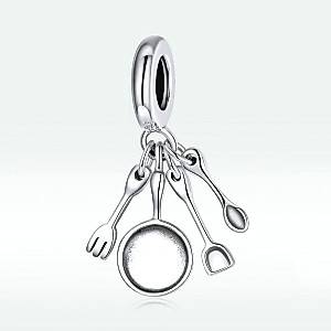 Lamoony Charm 925 Sterling Silver Charm Scissors Charm Comb Charm Mirror Charm Pot Charm Spoon Charm Chef Charm Love Charm for Pandora Charm Bracelet (B)