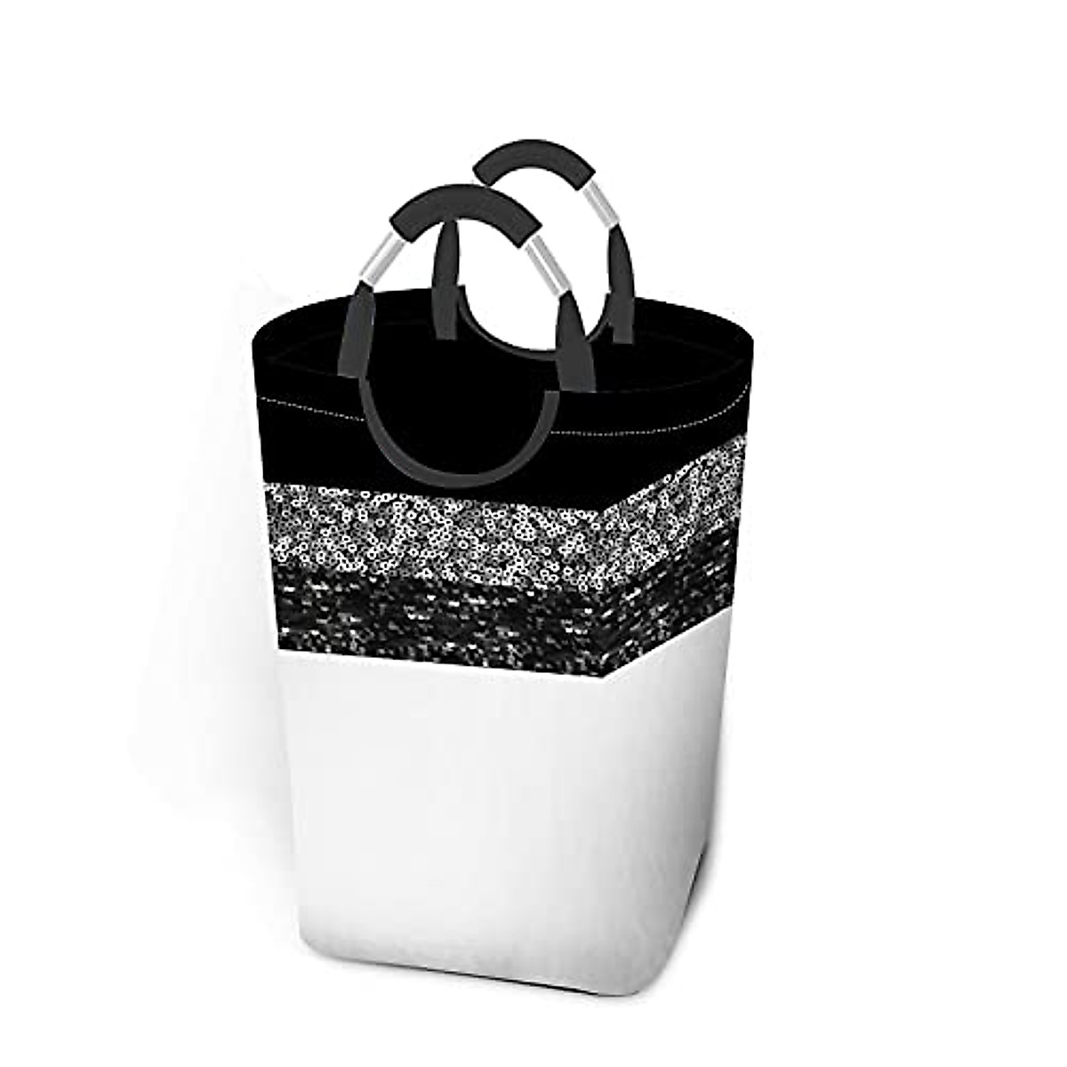 Wondertify Silver Black Sequins Laundry Hamper Shiny Pailette Clothes Basket With Easy Carry Handles For Clothes Organizer Toys Storage Grey Spangles