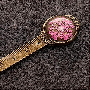 Gandhanra 9PCs Multifunction Ruler Bookmarks Bulk,Unique Vintage Bronze Dried Immortal Flowers Book Mark for Kids,Students,Teacher