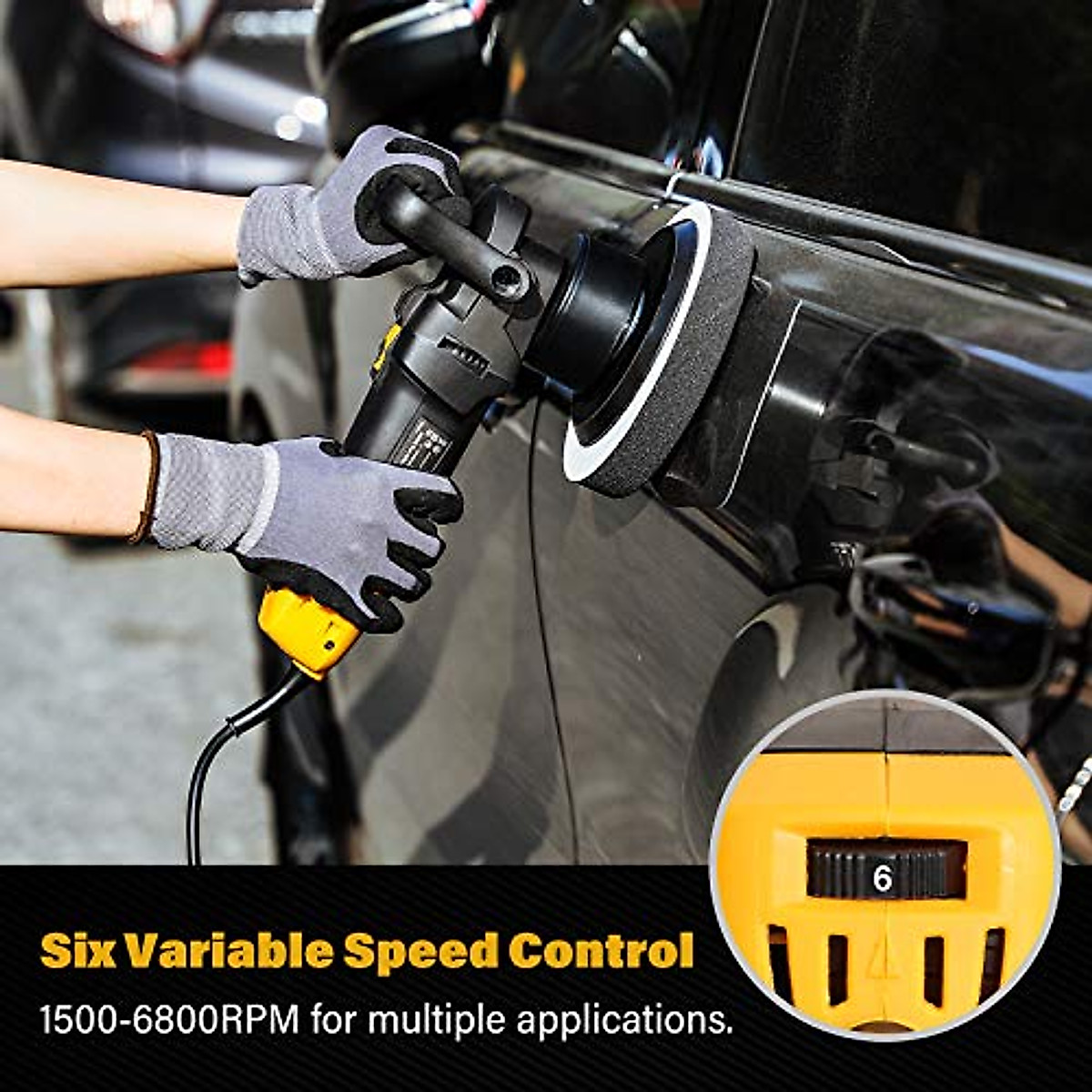 C P CHANTPOWER Buffer Polisher, 6 Inch Dual Action Polisher with Variable Speeds, Detachable Handles, Polishing Pads for Car Polishing, Sanding, Waxing