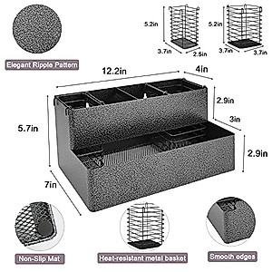 BUSOKIP Hair Tool Organizer/Hair Dryer Holder Wall Mount. Large Bathroom Sink Organizer Countertop Hot Tool Holder for Curling Iron, Blow Dryer, Straightener, Flat Iron. Black Ripple Elegant