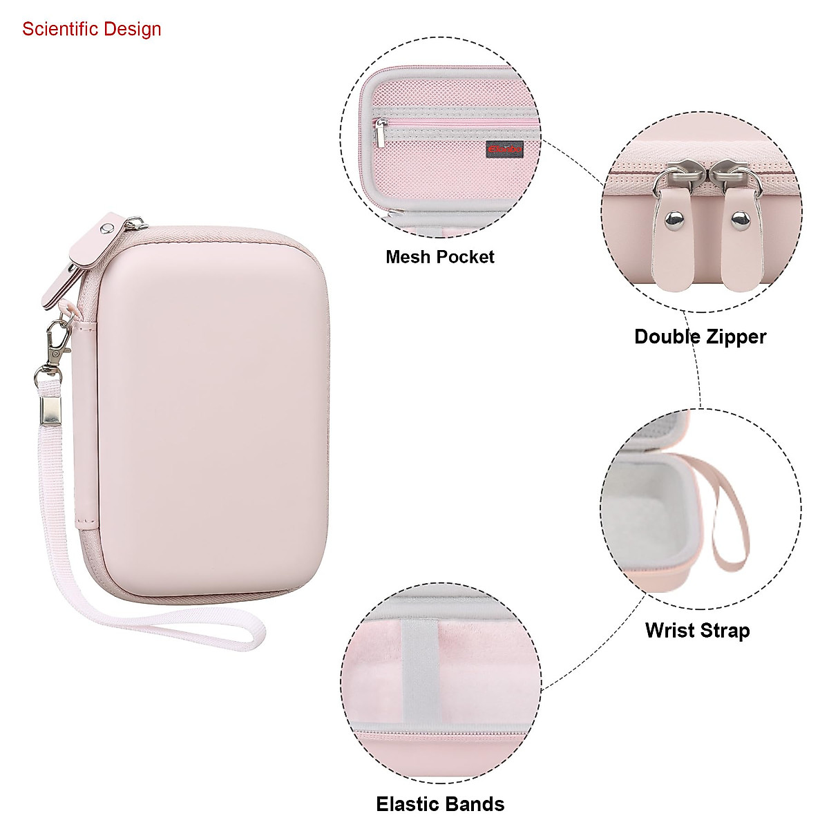 Elonbo Carrying Case Compatible with BRONA/Vicbear/HuiJuKeJi/Notebuddy/lazycozy Mini Sticker Printer, Bluetooth Smart Receipt Photo Printer Travel Bag, Inkless Thermal Printer Holder, Pink