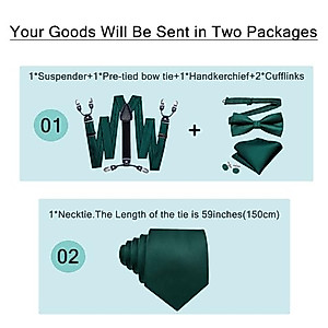 YOHOWA Men Suspenders Bowtie Set Stripe 6 Strong Clips Adjustable Y-Back Woven Brace Formal Wedding Party Tuxedo