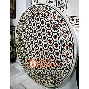 White 47" Marble Round Dining Table Top Stunning Inlay Handmade Marquetry Arts Outdoor Furniture