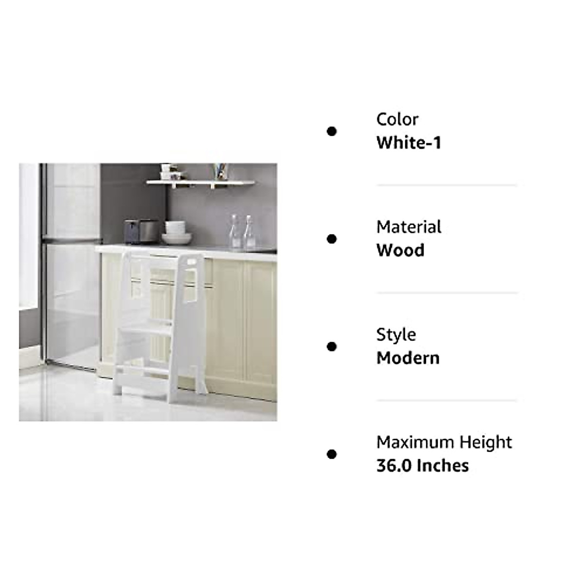 Kid's Wooden Kitchen Step Stool, 220lbs Capacity, Adjustable Platform Standing Tower, with Safety Guardrail Child Studying Tower, Toddler Stool for Bathroom, Cooking Helper（White