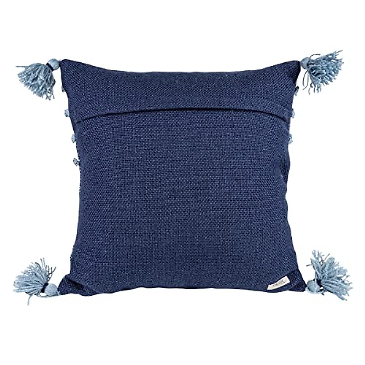 Foreside Home & Garden Blue with Corner Tassels 18X18 Hand Woven Filled Outdoor Pillow