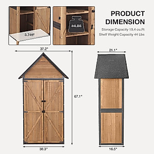 MEDEHOO Indoor Outdoor Storage Cabinet with Waterproof Roof Storage Shed with Adjustable Shelves Large Capacity Wooden Storage Shed with Metal Frame Structure for Backyard Garden Patio Lawn (Brown)