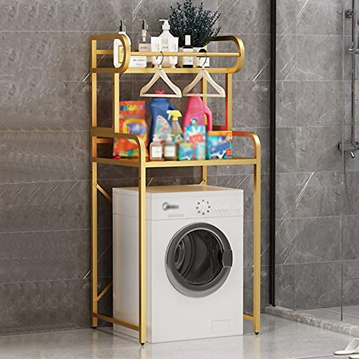 BKGDO Washer Storage Frames Floor Standing for Over Toilet,Thick Partition Shelf,Balcony Drum Washinghine Shelf,Bathroom Storage Shelf,2-Layer Washinghine Shelf/Gold