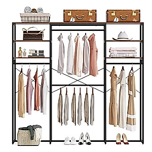 Tribesigns 71''L x 83''H Super Large Heavy Duty Clothes Rack, Freestanding Garment Rack with Shelves and Hanging Rods, Large Open Closet Organizer Wardrobe for Bedroom, Rustic Brown
