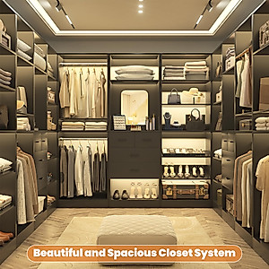 Unikito Closet System with Drawer, 25 Inch Freestanding Closet Organizer with Storage Shelves and Mirror, Sturdy Walk in Closet Tower for Bedroom, Mudroom and Entryway, 25" W x 16" D x 80" H, Black