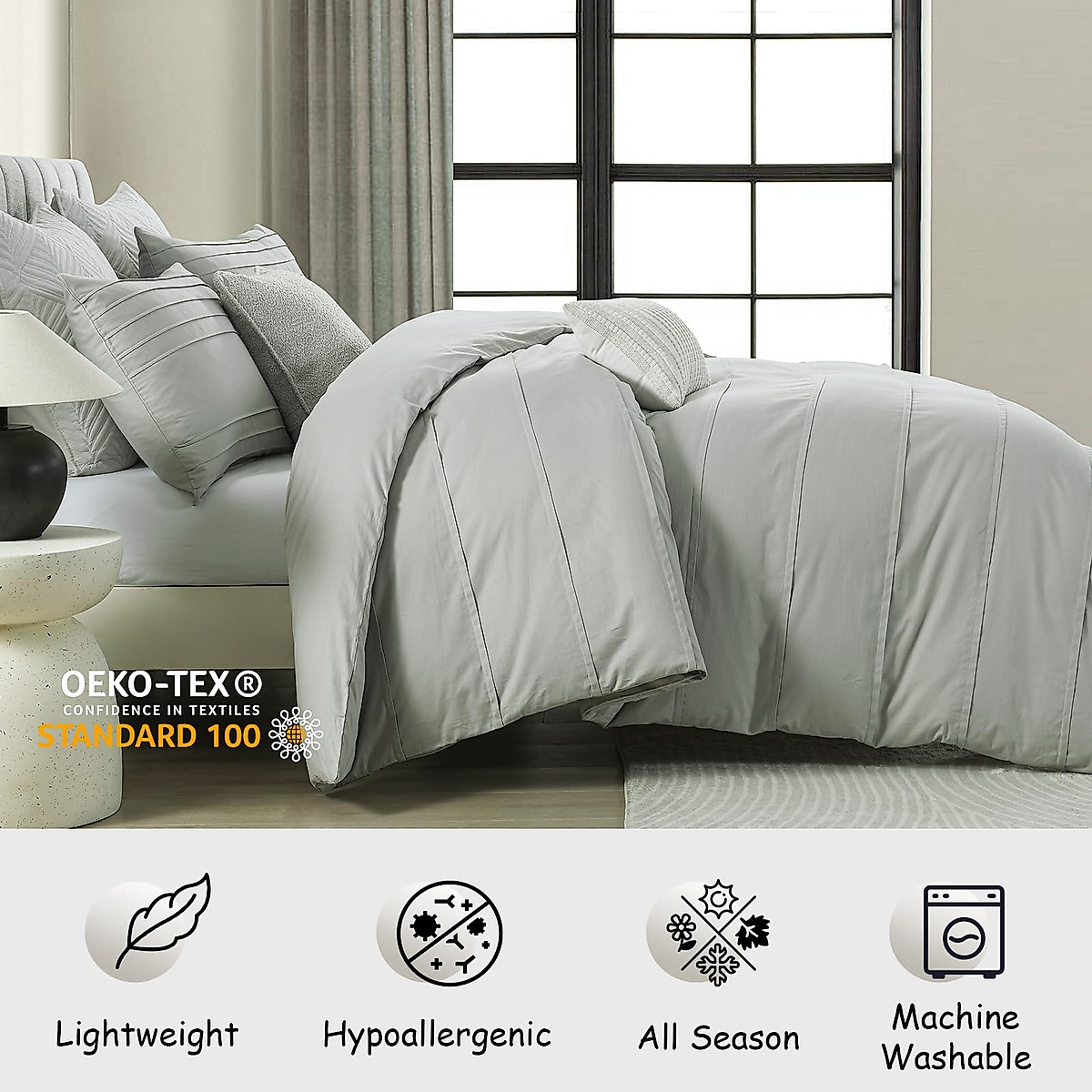 Bedduvit Duvet Cover King Size - Cotton Pleated King Duvet Cover Set, 3PCS Soft and Breathable Striped Textured Summer Bedding Set with Zipper Closure(King,104"x90")