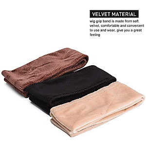sansheng 3 Pack Wig Grip Band，Velvet Headband Scarf Head Hair Band Extra Hold Wig Adjustable Fastern,Stretch Cotton headband（3 colors）