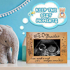 Jenaai Tiny Miracle Engraved Baby Ultrasound Picture Frame New Mom Gift Wood Sonogram Picture Frame Baby Keepsake for Pregnancy Announcements Gender Reveal Baby Shower New Parents, Hold 3 1/2 x 5 Inch Photo