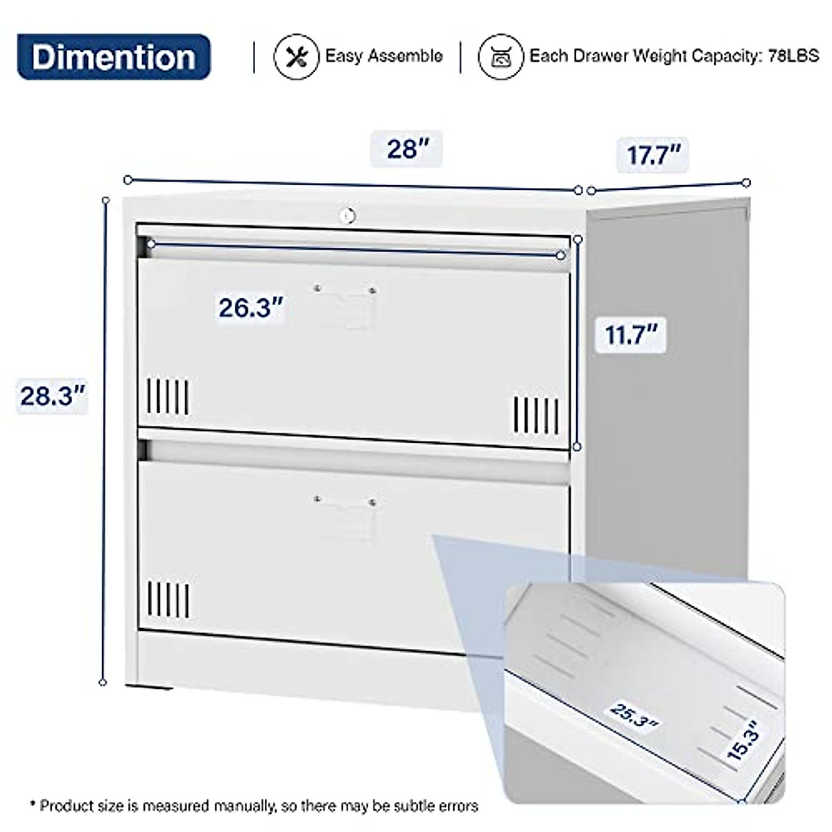 kingwolfox 2 Drawer Lateral File Cabinet with Lock, Locking lateral Filing Cabinet for Office Metal Steel File Drawers Cabinet, Lockable Horizontal File Cabinet for for Legal/Letter A4/F4 Size