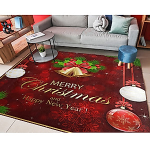 ALAZA Xmas Sparkle Snowflake Merry Christmas Non Slip Area Rug 4' x 5' for Living Dinning Room Bedroom Kitchen Hallway Office Modern Home Decorative