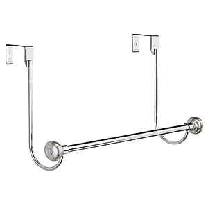mDesign Metal Bathroom Over Shower Door Towel Rack Holder - Storage Organizer Bar for Hanging Washcloths, Bath, Hand, Face & Fingertip Towels - Brushed with Chrome Finials