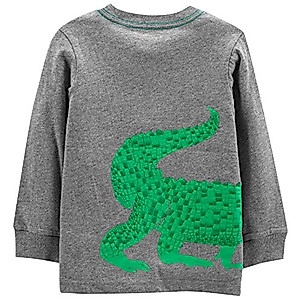 Simple Joys by Carter's Boys' 3-Pack Long Sleeve Shirts, Black Genius/Green Rocket/Grey Crocodile, 3T