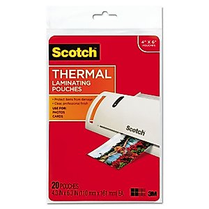 Scotch Photo Size Thermal Laminating Pouches, 5 mil, 6 x 4, 20/Pack