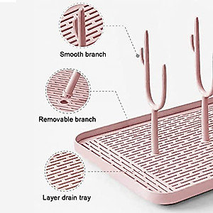 Baby Bottle Drying Rack with Tray Bottle Dryer Holder for Nipples, Cups, Pump Parts and Accessories (Pink)