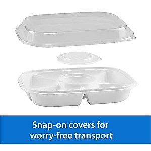 Divided Serving Tray With Lid - Includes 6 Compartments for Party Platter, Snackle Box Container, Fruit Tray, Veggie Tray, Chip and Dip Bowl, Appetizers, Desserts, Snacks & More (by Buddeez)