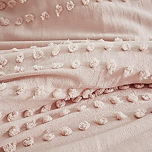 Comfort Spaces 100% Comforter Set Cotton Jacquard Pom Tufts Design Hypoallergenic Down Alternative, All Season Modern Bedding, Matching Shams, Twin/Twin XL, Phillips, Blush