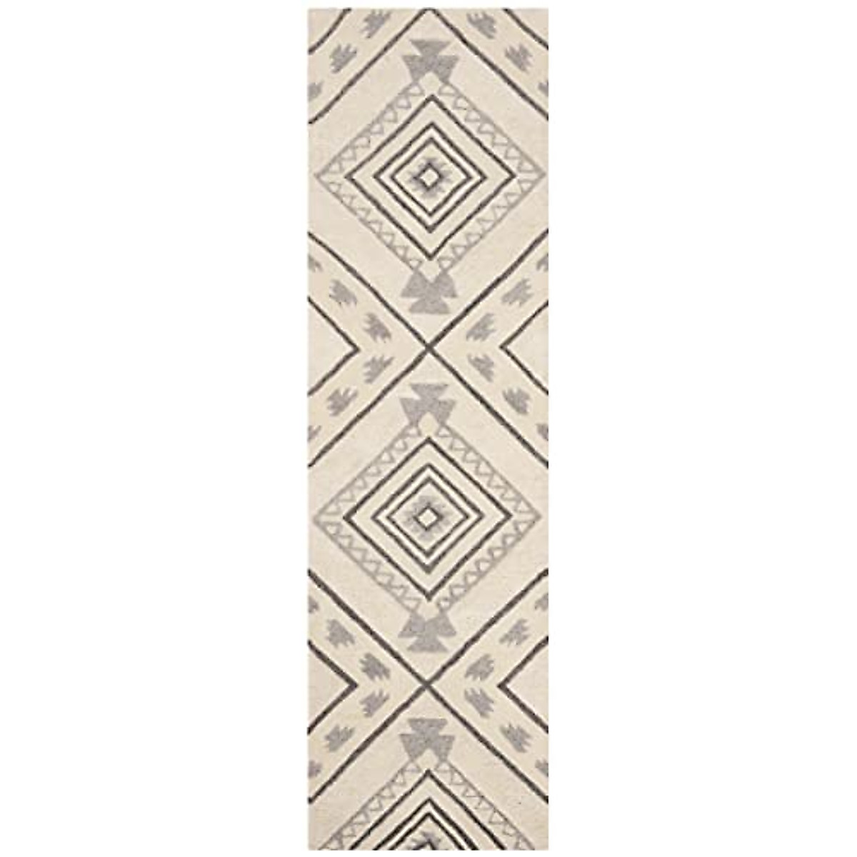 SAFAVIEH Casablanca Collection Runner Rug - 2'3" x 12', Ivory & Grey, Handmade Wool Moroccan Tribal, Ideal for High Traffic Areas in Living Room, Bedroom (CSB302A)