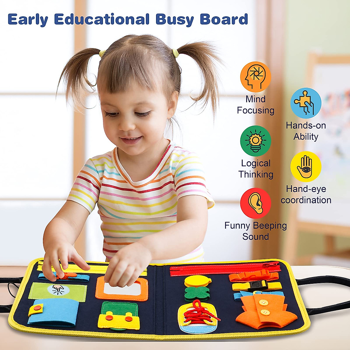 Toddler Toys for 1 2 3 4 Year Old Girls Boys,Busy Board Montessori Toys for 1-4 Year Old,Sensory Toys for Toddler Age 2-4,Preschool Educational Toys for Developing Basic Skill,Gifts for 2-4 Year Old