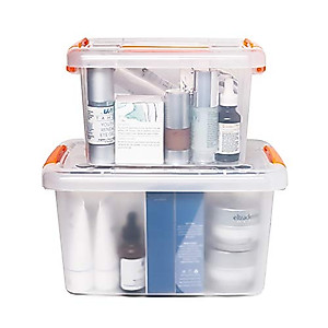 Noble Designs Storage Bins | Medium and Small Set (6q & 3.5q) | Perfect for Toy Set | Office Set | Outdoors and Outings Set | Latches Well | Orange Latches and Folding Handle