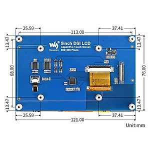 Coolwell Waveshae 5inch Capacitive Touch Display for Raspberry Pi Series and CM3/3+, 800×480, DSI Interface Up to 5-Points Touch