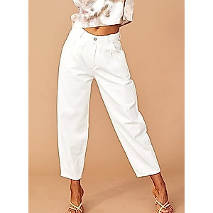 Astylish Women White Jeans High Waist Casual Loose Boyfriend Cropped Mom Denim Pants White Size 12