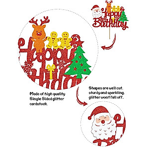 Christmas Birthday banner Merry Birthday Christmas Banner Decorations Red Green Glitter Christmas Xmas Tree Decorations Birthday Cake Toppers Decoration Baby Shower Vacation Holiday Party Decorations
