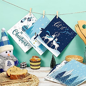 6 Pcs Christmas Swedish Kitchen Dishcloths White Blue Xmas Tree Snowflake Snowman Reindeer Dish Towel Reusable Fast Dry Kitchen Dishcloth for Christmas Winter Baking Cooking, 6.9 x 7.5 Inch